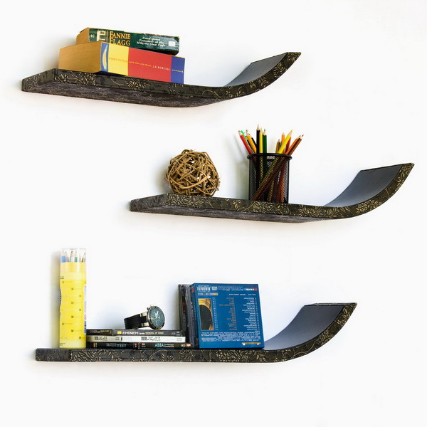 Trista - [Floral Design] Stylish J Type Leather Wall Shelf / Bookshelf ...
