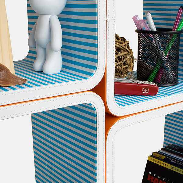 Trista - [Orange & Blue Strip] Square Leather Wall Shelf / Bookshelf ...