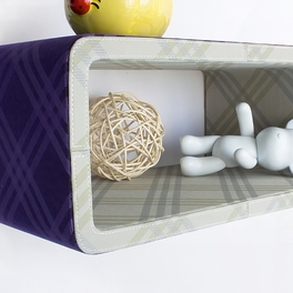 Trista - [Purple & Blue Plaid] Rectangle Leather Wall Shelf / Bookshelf ...