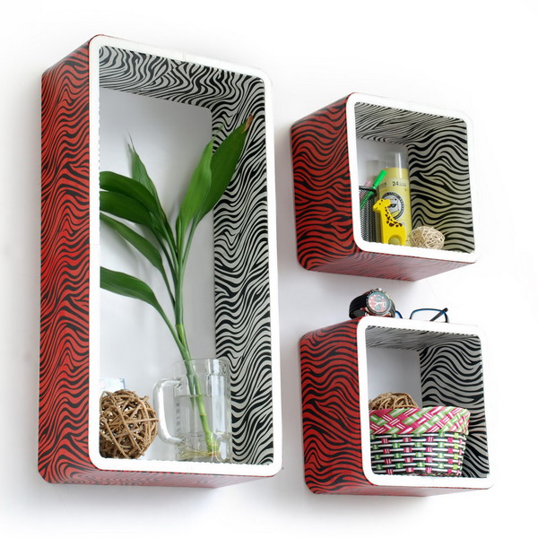 Trista - [Vivid Zebra Stripe] Rectangle Leather Wall Shelf / Bookshelf ...