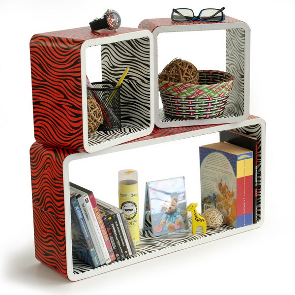 Trista - [Vivid Zebra Stripe] Rectangle Leather Wall Shelf / Bookshelf ...