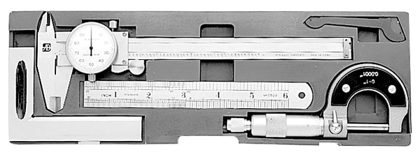 4PC MACHINIST'S KIT W/ 6 INCH DIAL CALIPER STARRETT MITUTOYO FOWLER