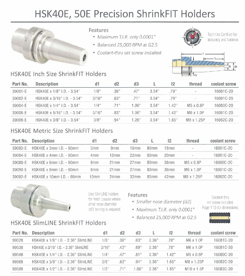 Techniks HSK40E ShrinkFit Holder 1/8 39001-E