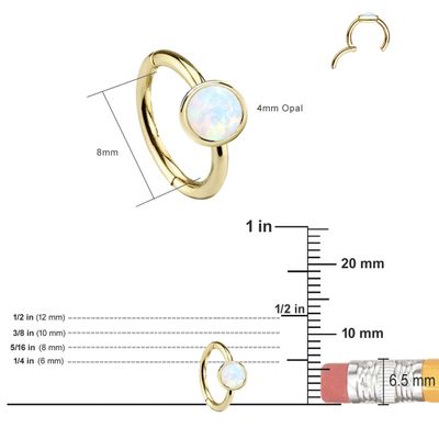 14K Gold Bezel Opal Seamless Hinged Clicker Ring - Cartilage, Rook, Helix