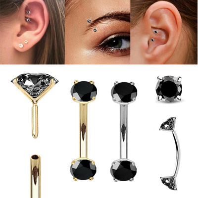 14K Gold Black CZ Push-In Curved Barbell - Rook, Anti-Tragus, Daith ...
