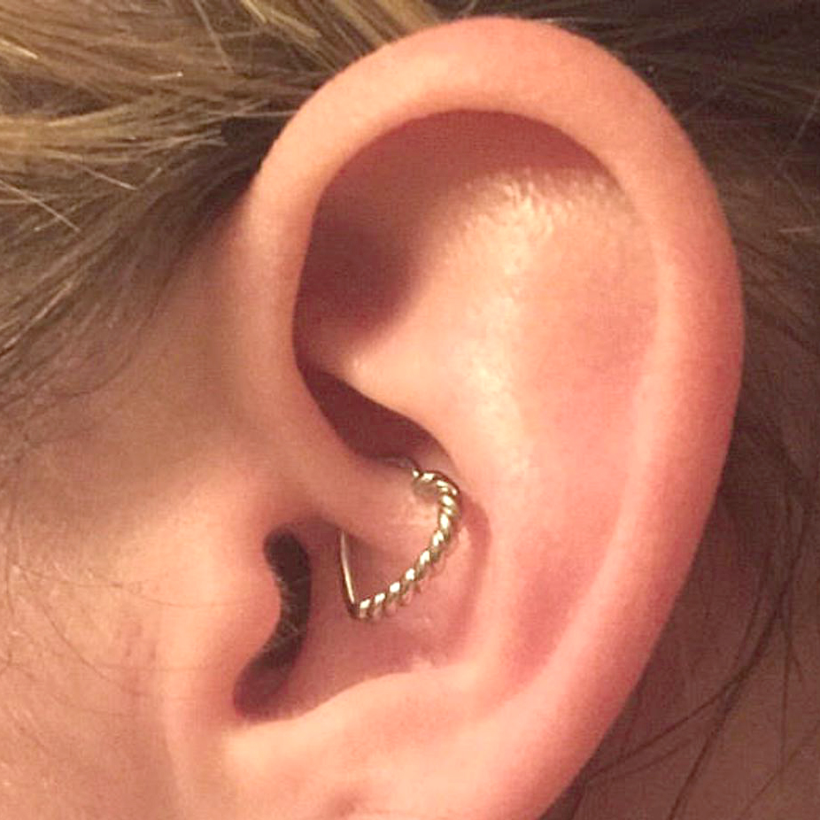 14K Gold Braided Heart Cartilage Daith Ring 18G