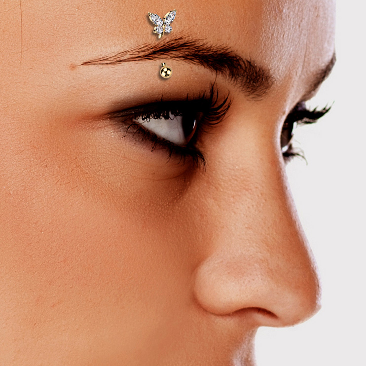 14K Gold Butterfly Curved Barbell - Eyebrow, Rook
