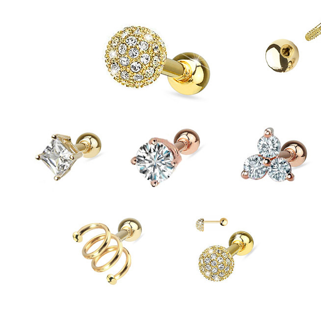 14K Gold Single Cartilage Earring Collection - 18G