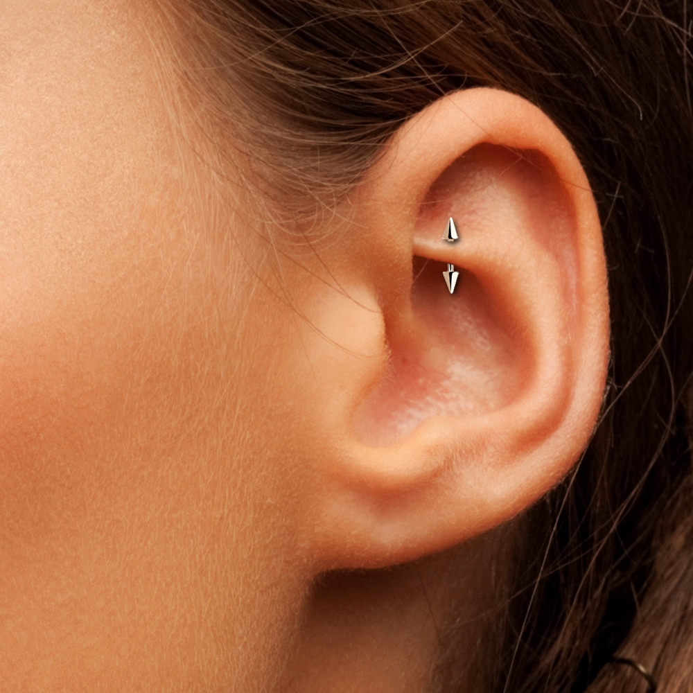 14K Gold Curved Spike Barbell - Eyebrow, Daith, Rook