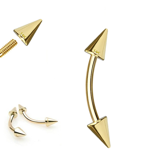 14K Gold Curved Spike Barbell - Eyebrow, Daith, Rook