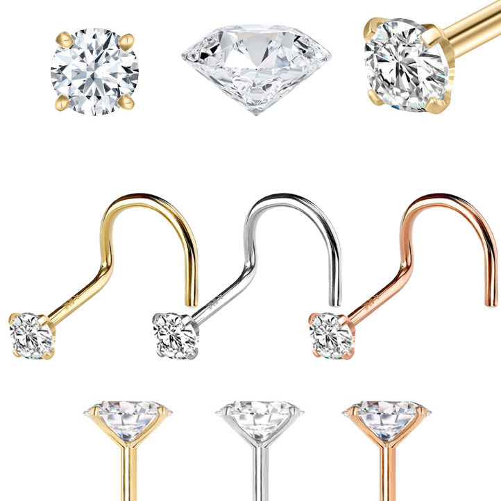 Diamond Nose Ring SCREW Type Low Profile