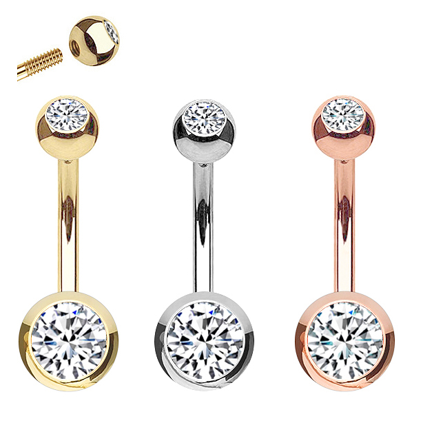 14k Gold Double Gem Halo Belly Button Ring
