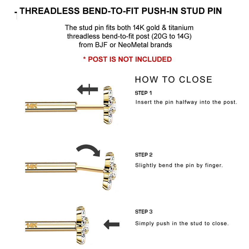 14K Gold Flower Replacement Bend-To-Fit Push-In Top Pin