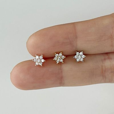 14K Gold Flower Threaded Flat back Stud with Easy Guide Pin