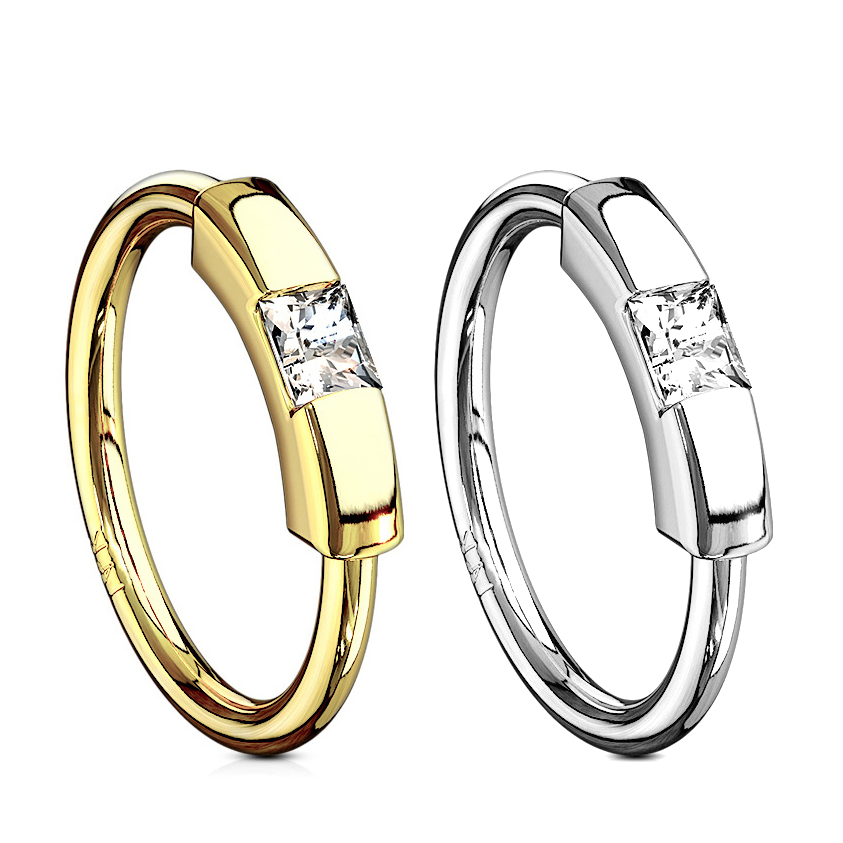 14K Gold Princess Cut CZ Segment Hoop Ring