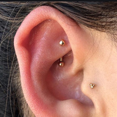 14K Gold Internally Threaded Curved Barbell - Eyebrow, Daith, Rook ...
