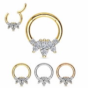 14K Gold Seamless Pave Hinged Clicker Ring - Cartilage, Daith, Rook, Nose