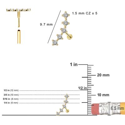 14K Gold Multi-Jeweled Threaded Flat Back Stud - Cartilage, Helix