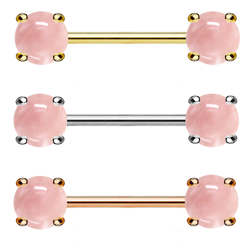 14K Gold Natural Rose Quartz Nipple Ring