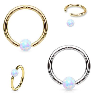 14K Gold AB Opal Ball Closure Ring
