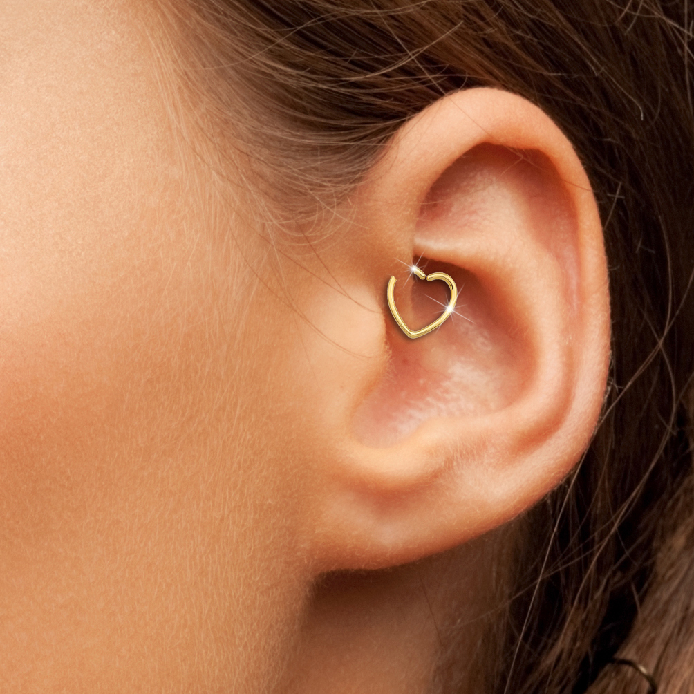 14K White Gold Open Heart Daith, Rook, Helix Single Earring - 18G