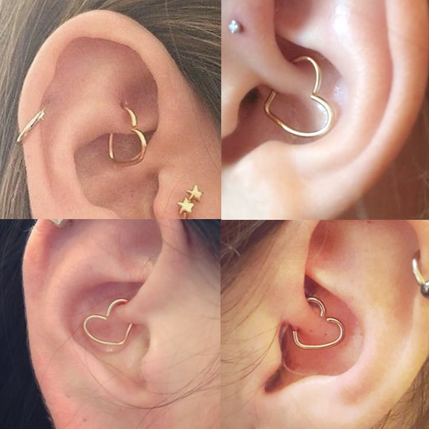 14K White Gold Open Heart Daith, Rook, Helix Single Earring - 18G