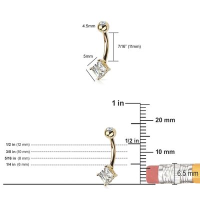 14K Gold Princess Prong Setting Belly Button Ring