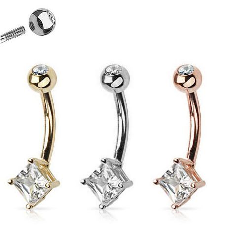 14K Gold Princess Prong Setting Belly Button Ring