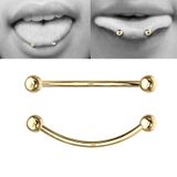 14K Gold Snake Eyes Tongue Ring Curved Barbell 16G