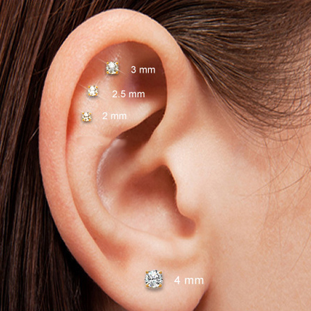 14K Gold Stud with Titanium Threaded 18G Flat Back Post - Cartilage ...