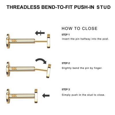 14K Gold Threadless Bend-To-Fit Push-In Flat Back Mini Stud