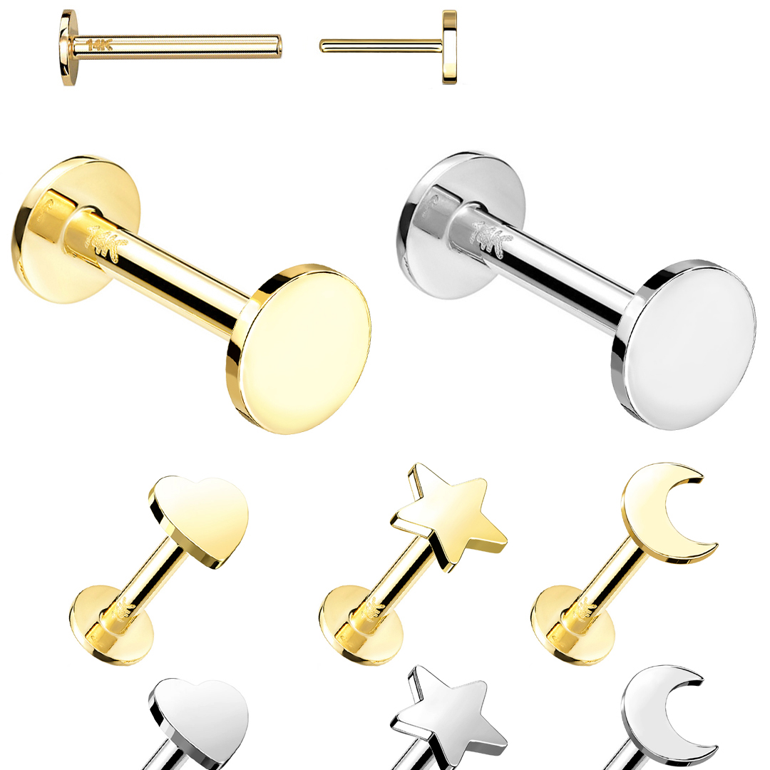 14K Gold Threadless Bend-To-Fit Push-In Flat Back Mini Stud