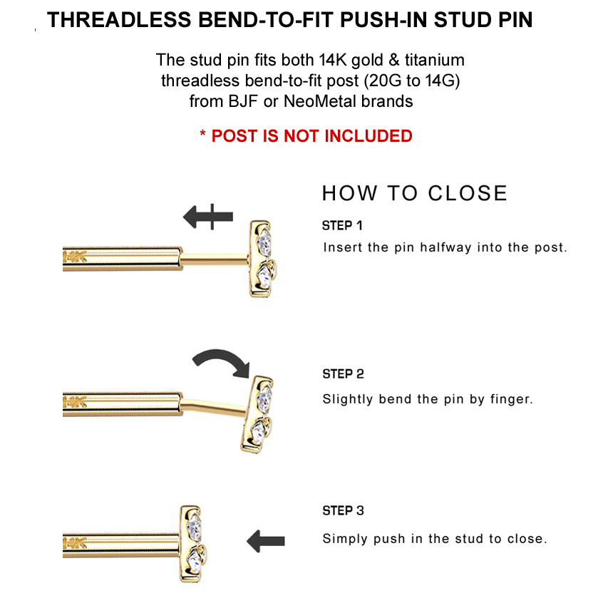 14K Gold Trinity Replacement Bend-To-Fit Push-In Top Pin
