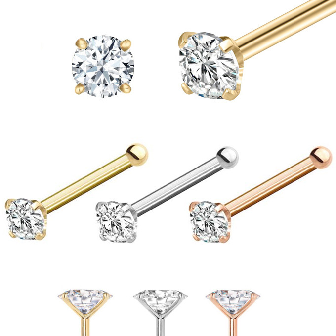 14K Solid Gold Nose Ring - Bone Type