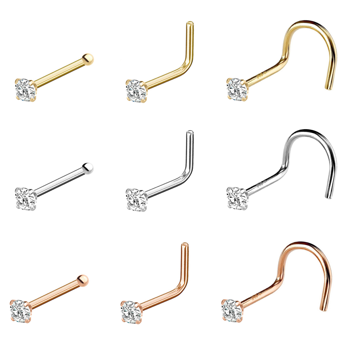 14K Solid Gold Nose Stud (Choose from 108 Options)