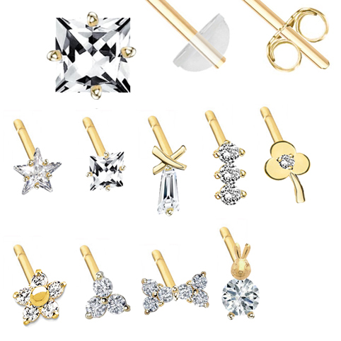 14K Gold Jeweled Mini Single Cartilage Stud Earring