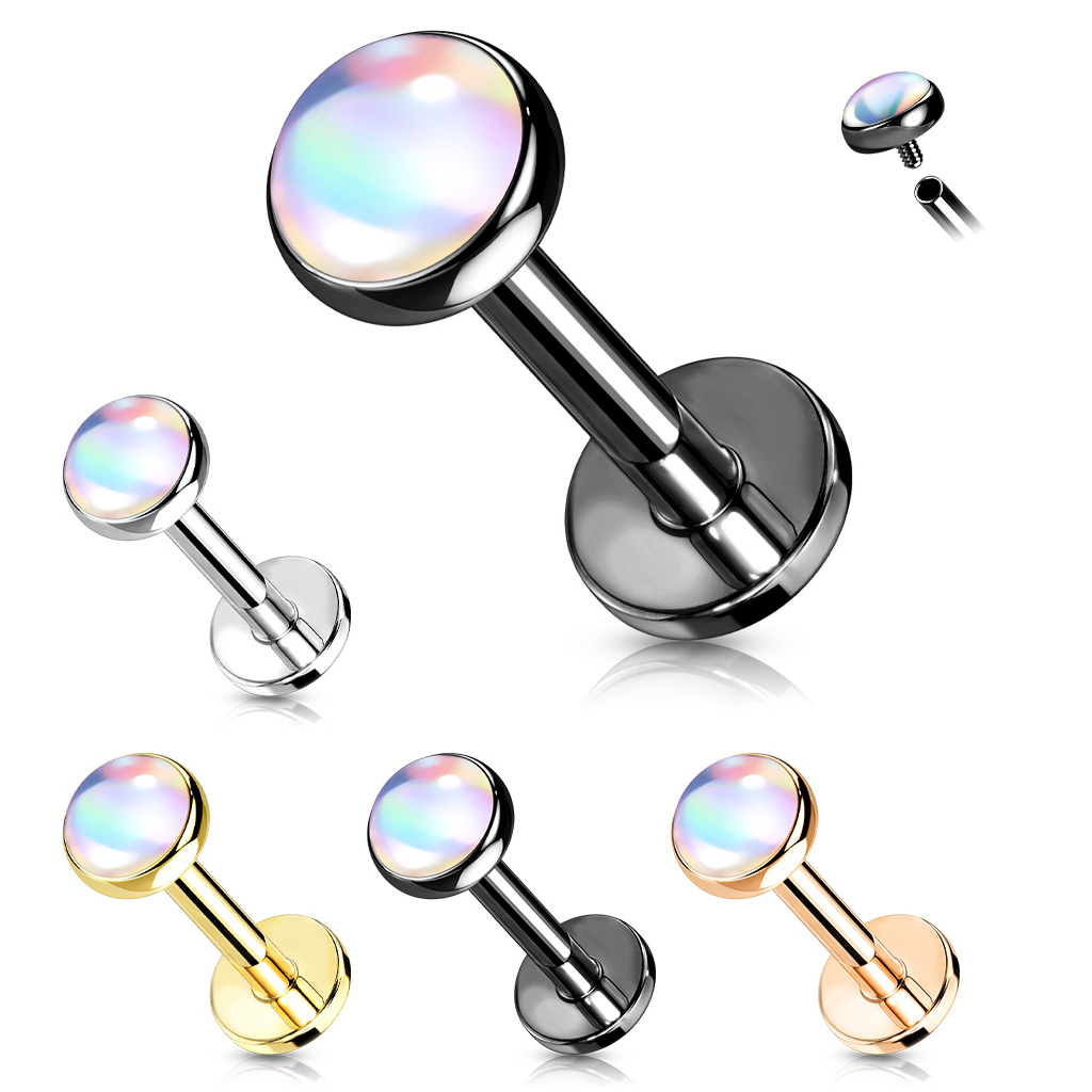 316L Internally Threaded Flat Back Stud - Aurora Stone