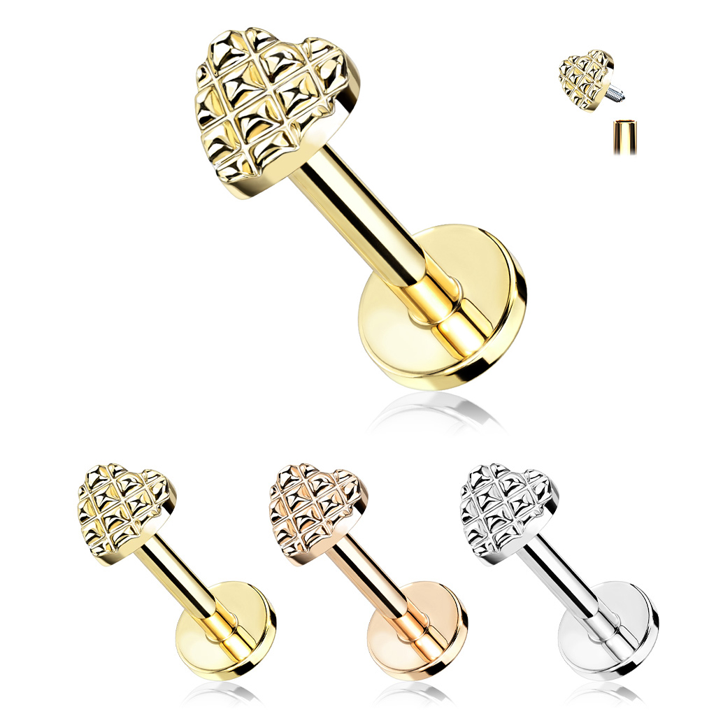 316L Internally Threaded Flat Back Stud - Embossed Heart