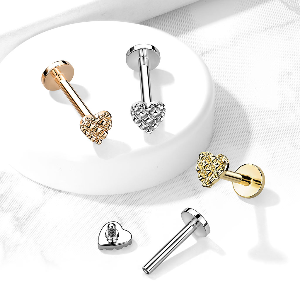 316L Internally Threaded Flat Back Stud - Embossed Heart