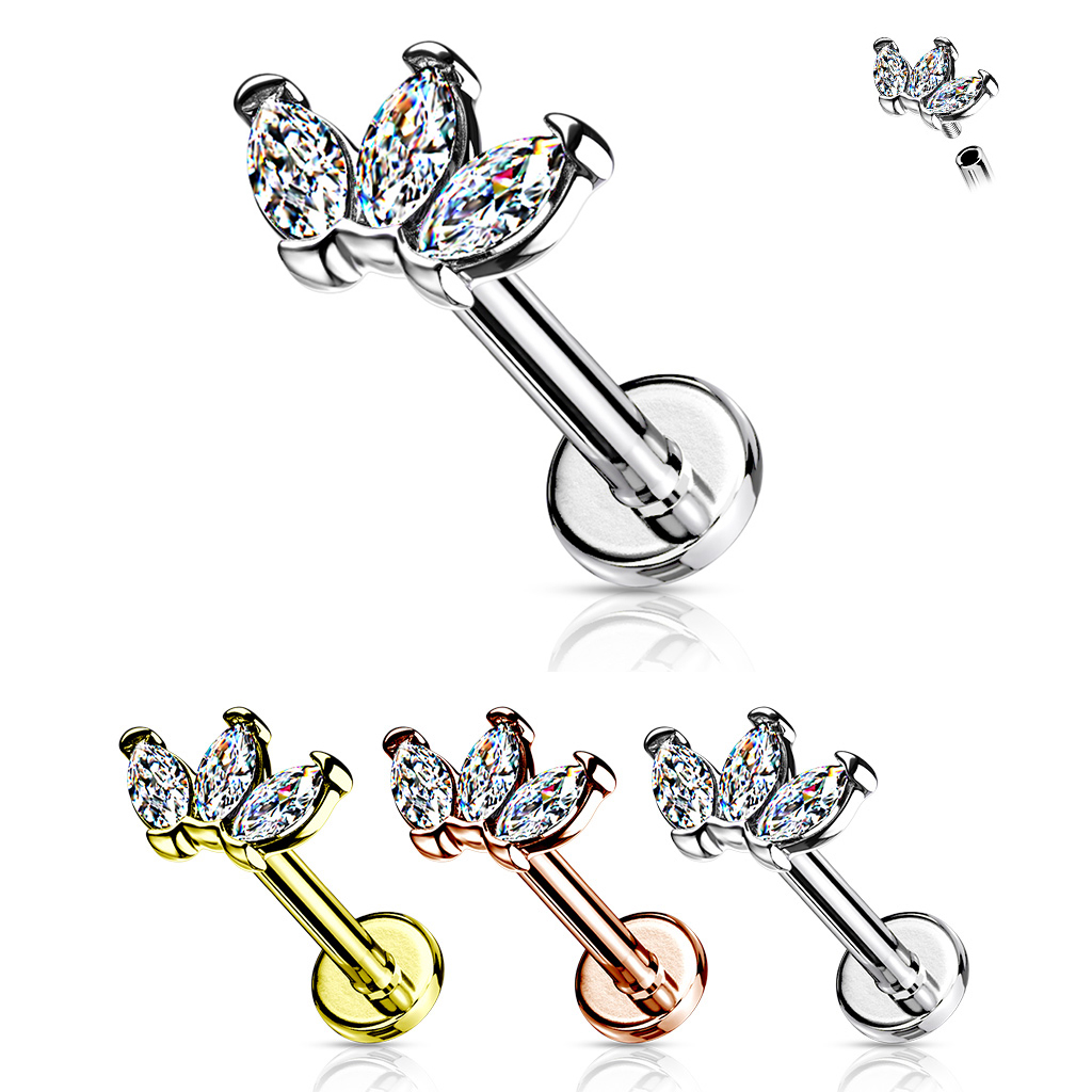 316L Internally Threaded Flat Back Stud - Mini Marquise Lotus