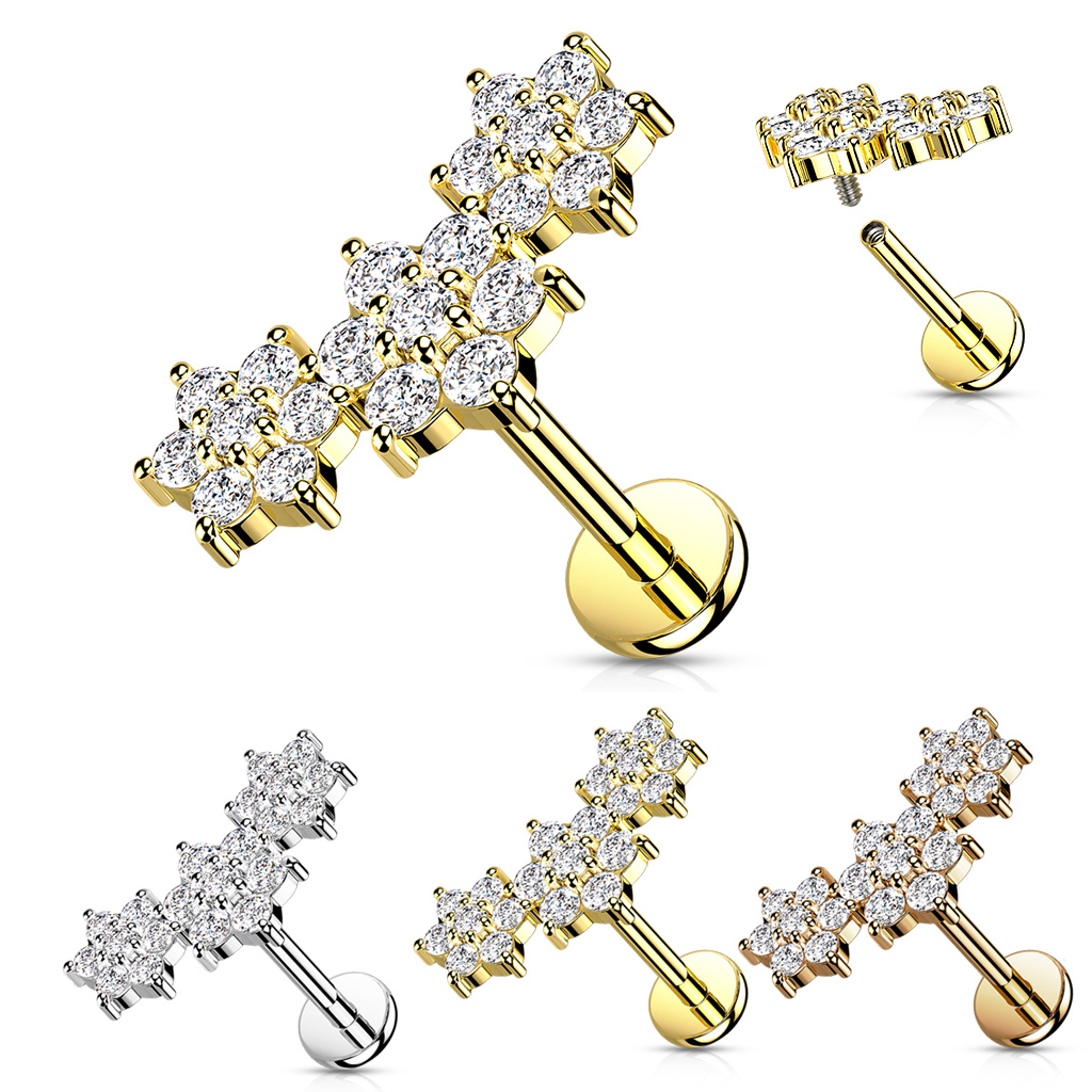 316L Internally Threaded Flat Back Stud - Triple Flower