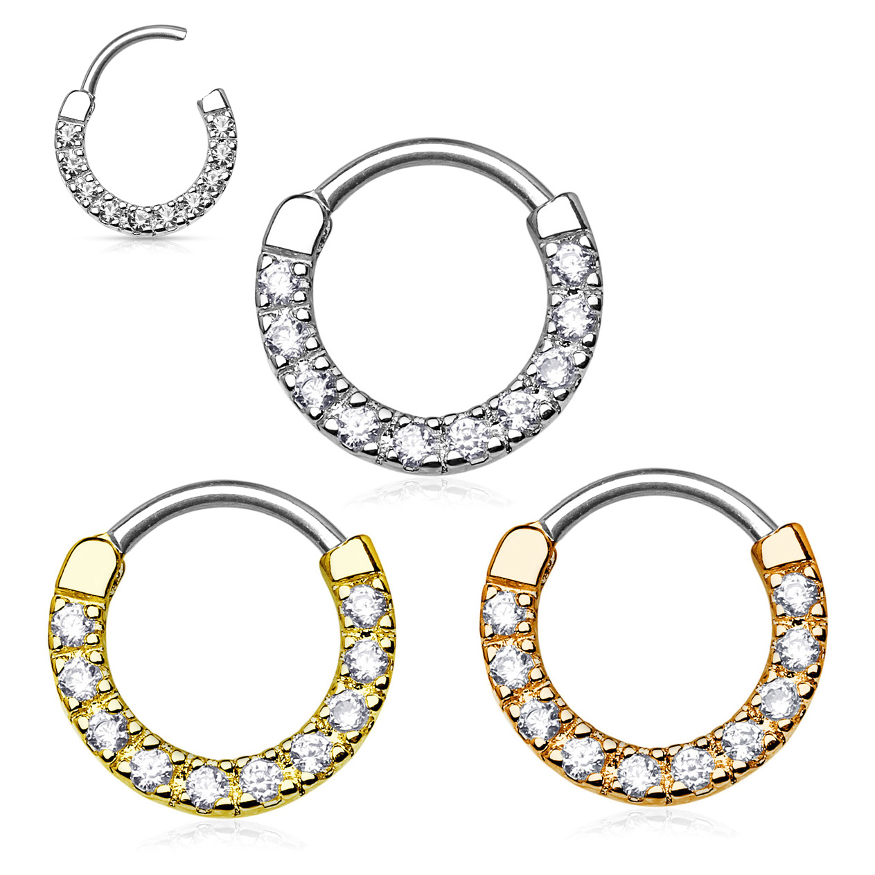316L Multi-Jeweled 16G Hinged Clicker Ring - Cartilage, Septum