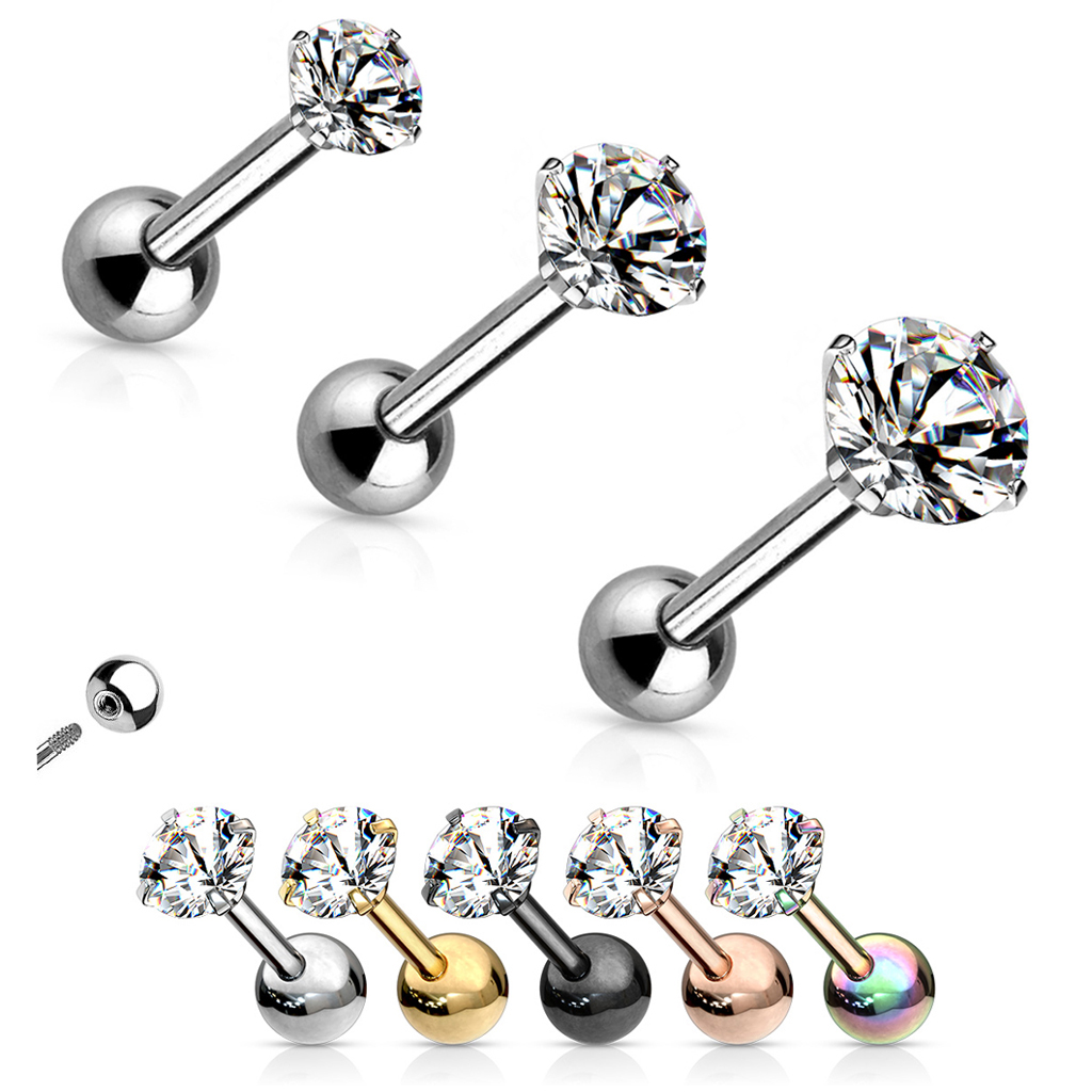 316L CZ Cartilage Barbell - 16G