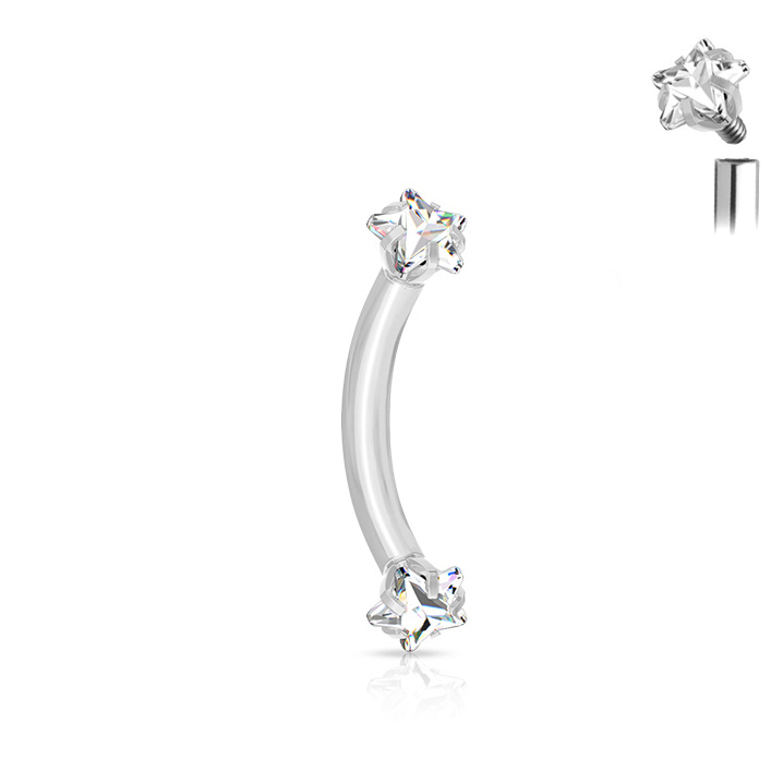 316L Star CZ Internally Threaded Curved Barbell - Eyebrow, Rook, Snug ...
