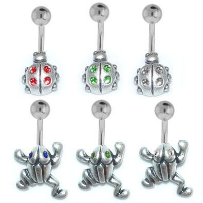 316L Antique Silver Frog and Ladybug Belly Button Ring