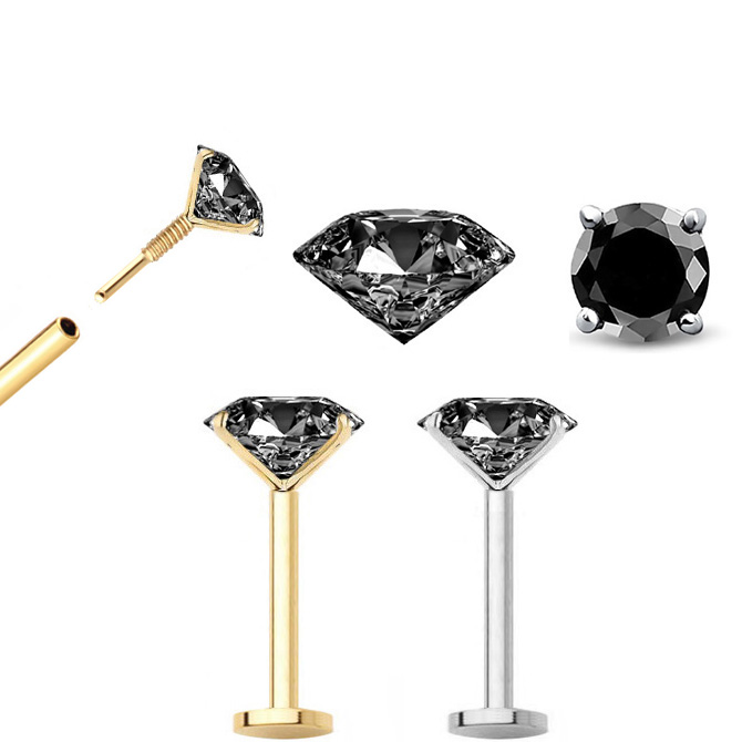 Black Diamond Threaded Flat Back Cartilage Stud