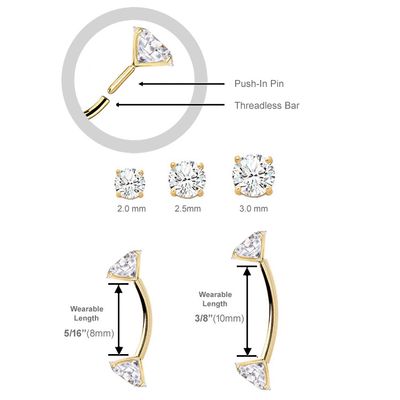 DIAMOND 14K Push-In Curved Barbell - Rook, Anti-Tragus, Eyebrow, Daith