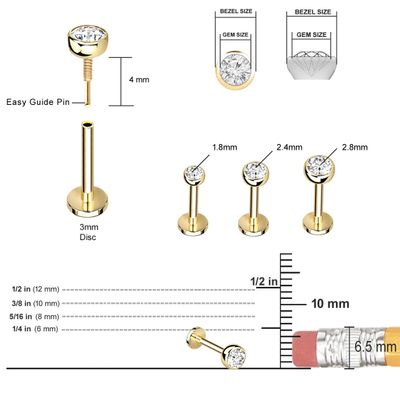 DIAMOND Bezel Threaded Flat Back Stud - Cartilage, Nose, Lip