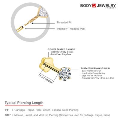 DIAMOND 18G Threaded Flat Back Stud - Cartilage, Lip, Nose