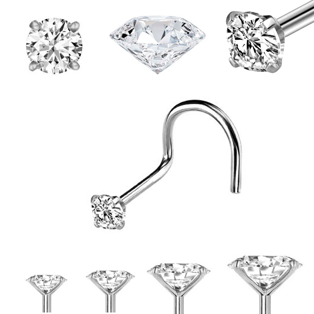 DIAMOND Low-Profile Platinum Nose Stud (U-shape Screw)